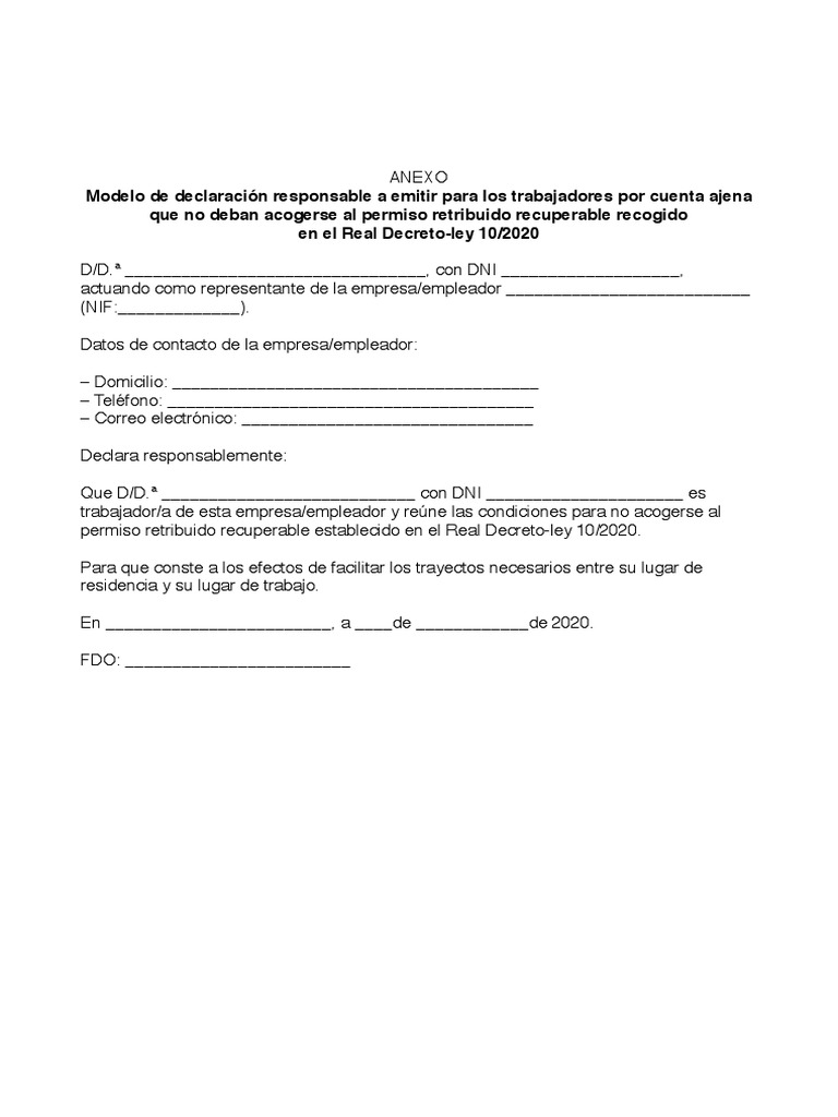 Modelo de declaración responsable