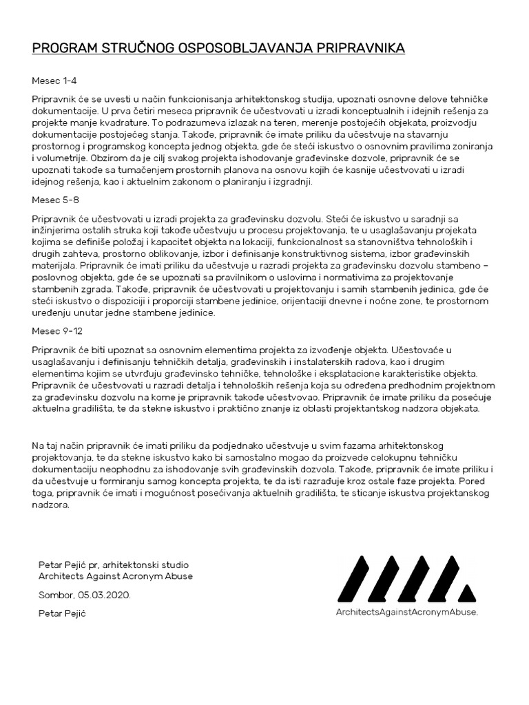 Program Stručnog Osposobljavanja Pripravnika PDF | PDF