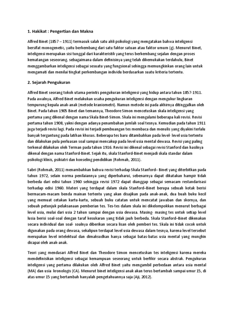 Sejarah dan Metode Tes Binet-Simon | PDF | Karier & Perkembangan ...