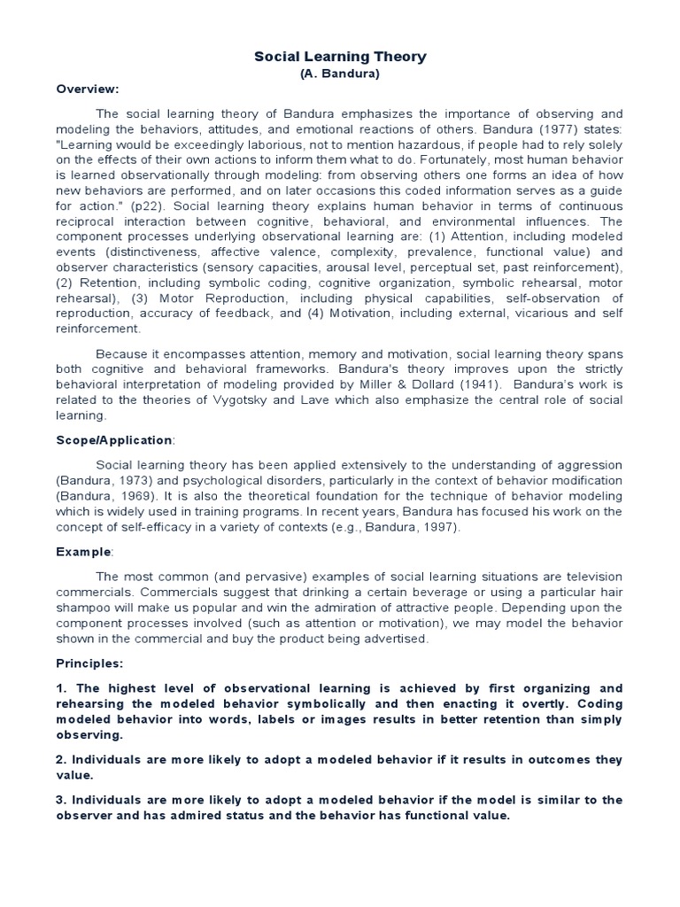 Banduras Social Learning Theory | PDF | Learning Theory (Education ...