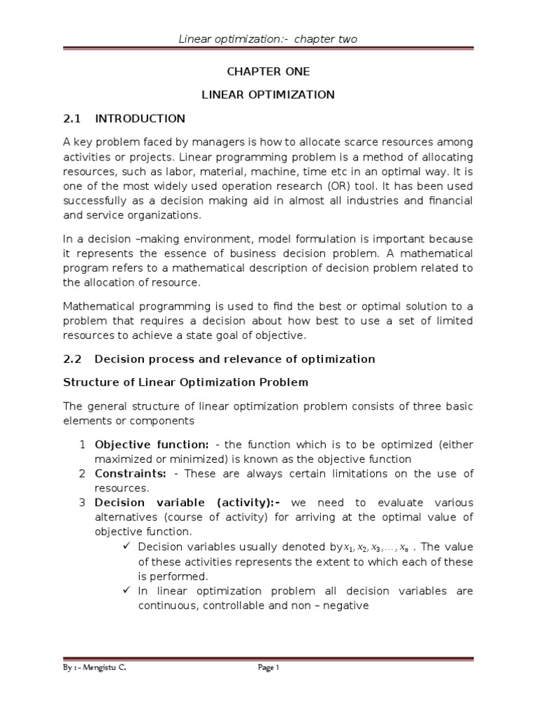 Chaptyer One of Introduction | PDF | Linear Programming | Mathematical ...
