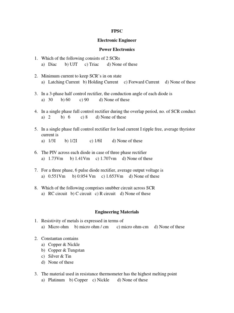 FPSC (Electronic Engineer Test) PDF | PDF | Rectifier | Electrical ...