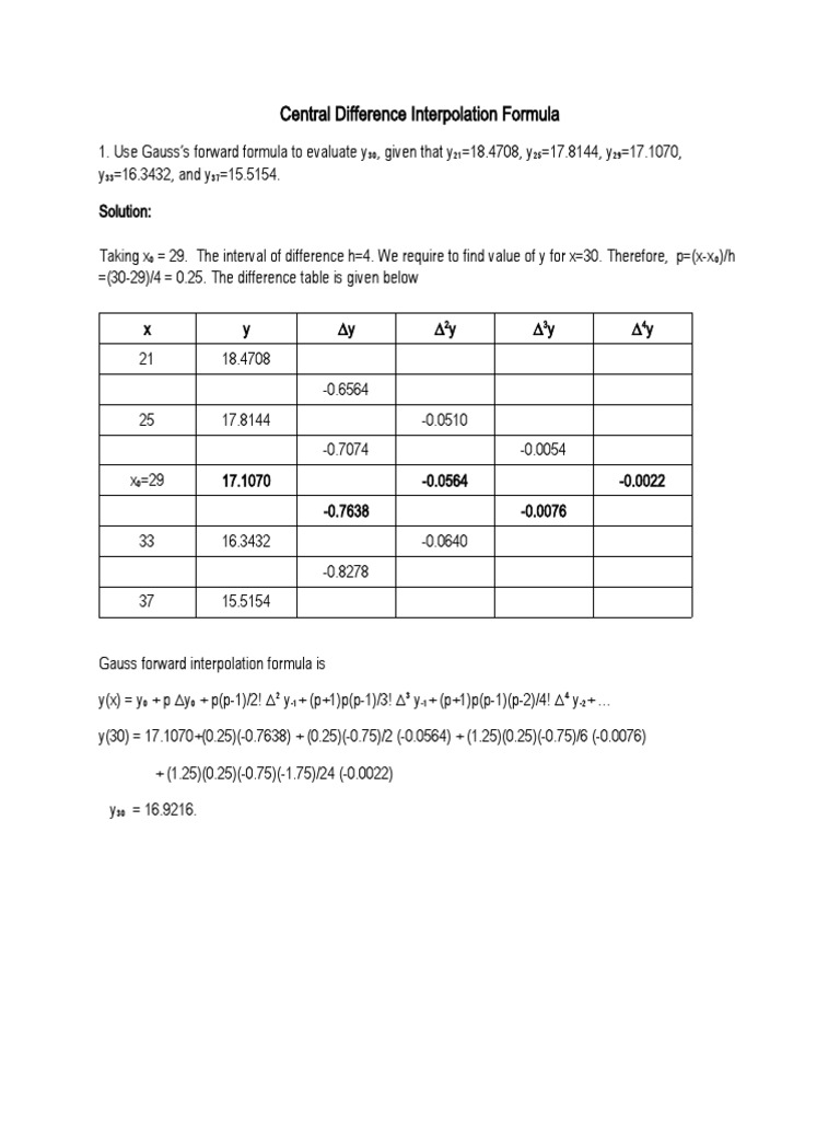 Central Difference Interpolation Formula Problems With Solution | PDF ...