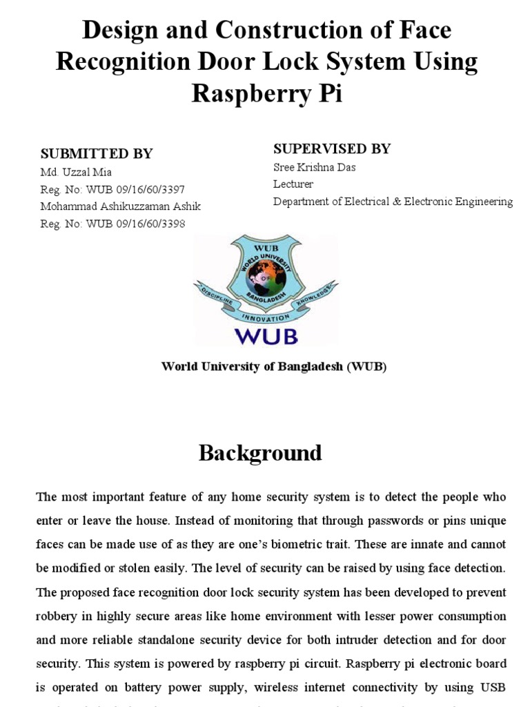 Face Recognition Door Lock Slide | PDF | Raspberry Pi | Security Alarm