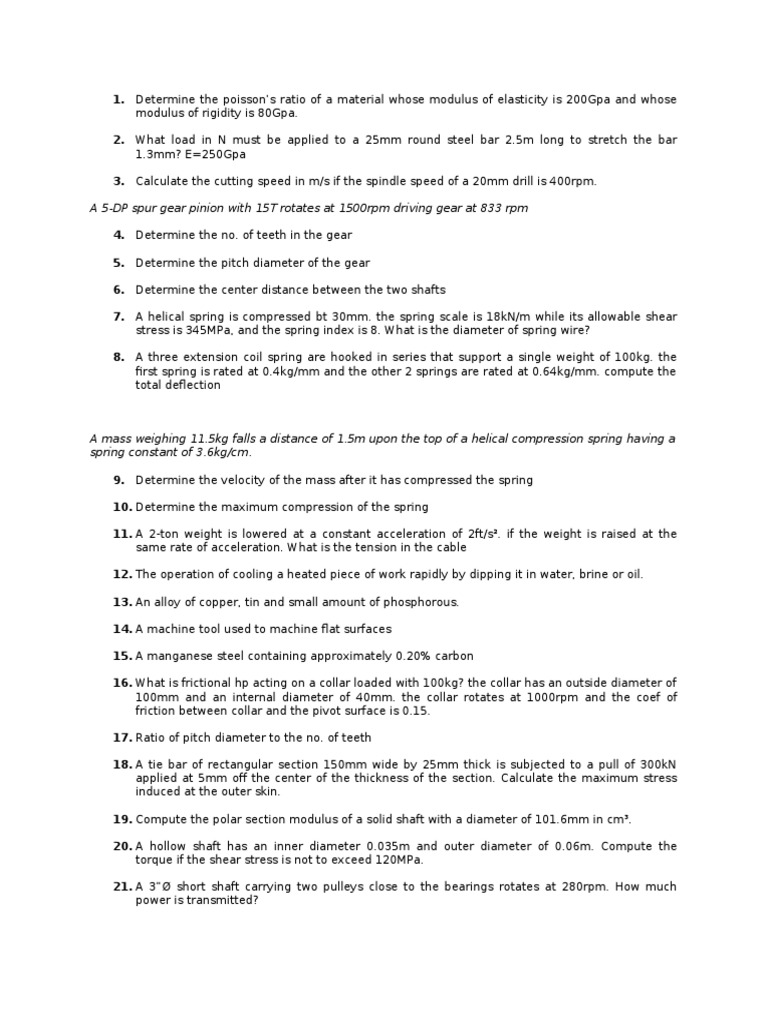 COMPRE EXAM Machine Design No Choices | PDF | Gear | Belt (Mechanical)