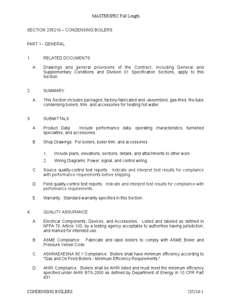 AIA MasterSpec for Condensing Boilers | PDF | Building Automation ...
