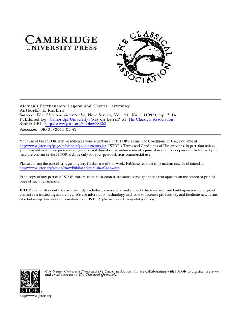 Alcman's Partheneion. Legend and Choral Ceremony PDF | PDF | Art | Poetry