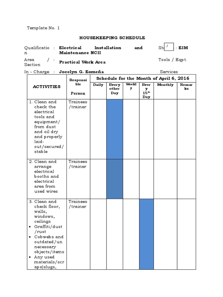 Housekeeping Schedule Template | PDF | Building Engineering | Nature