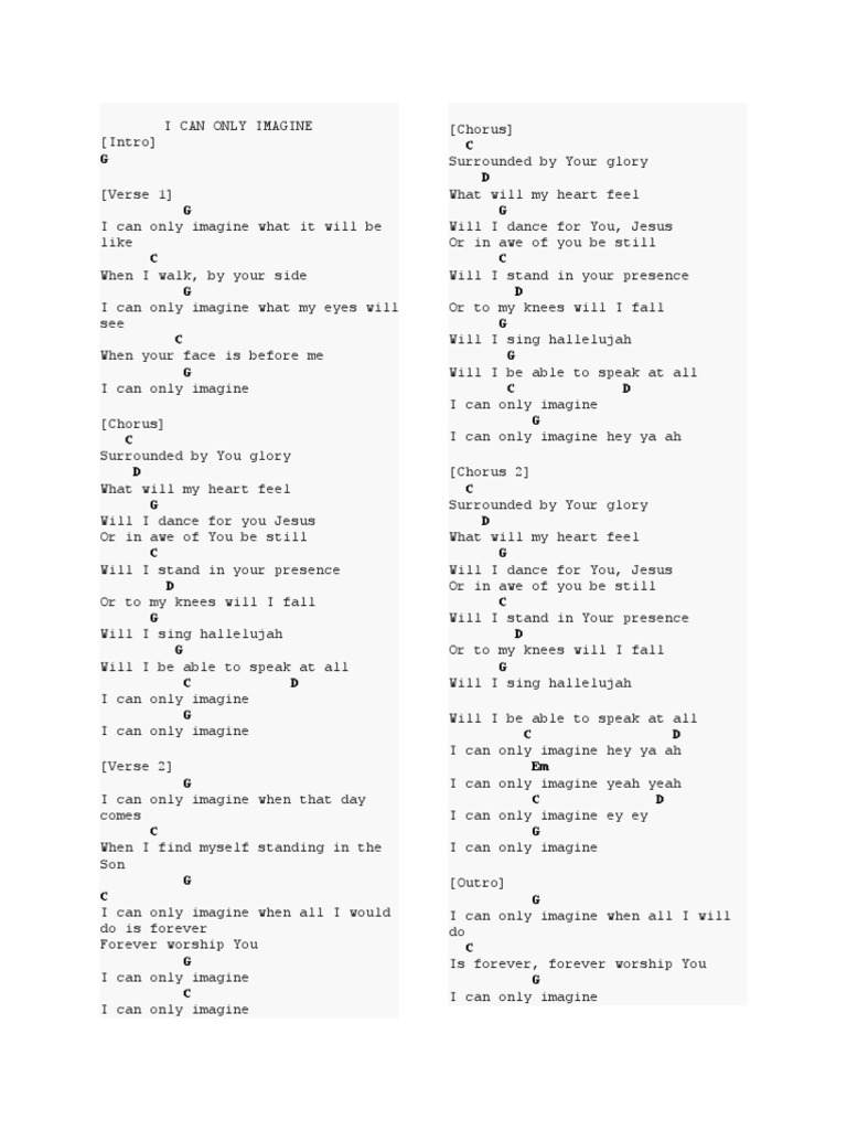 "I Can Only Imagine Lyrics" | PDF | Song Forms | Song Structure