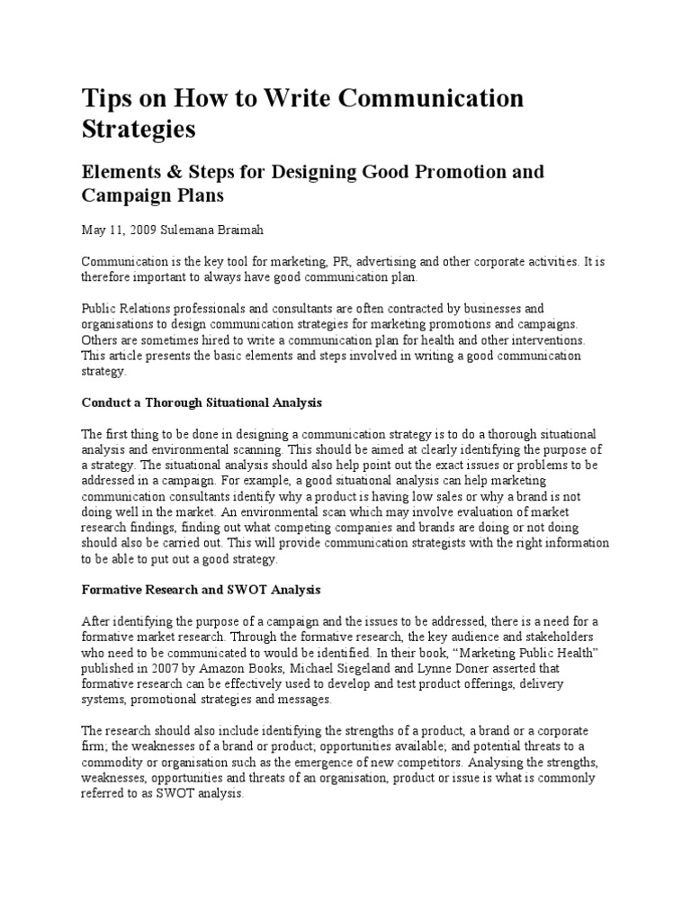 Communication Strategies Pdf Strategic Management Market Segmentation