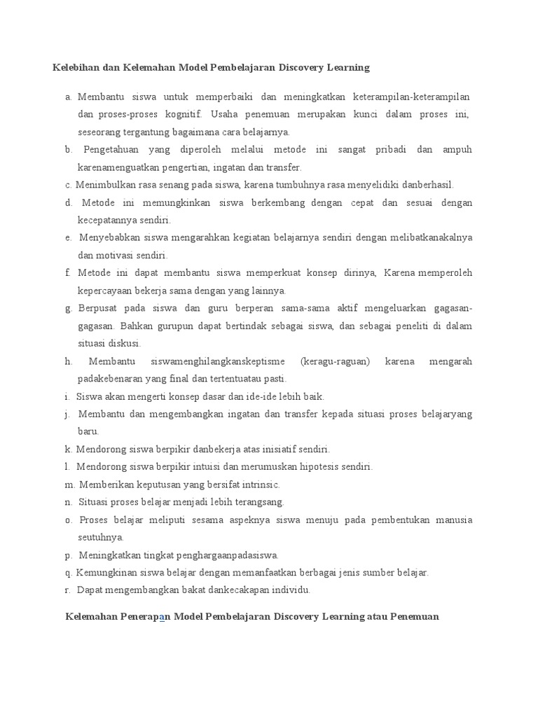 Kelebihan Dan Kelemahan Model Pembelajaran Discovery Learning | PDF