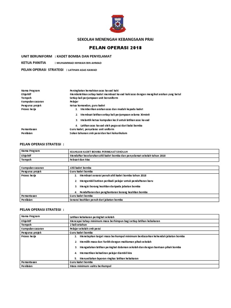 Bomba Borang Pelan Operasi 2018 | PDF