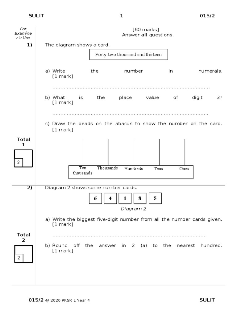 PKSR 1 K2 Mathematics Year 4 DLP 2020 | PDF