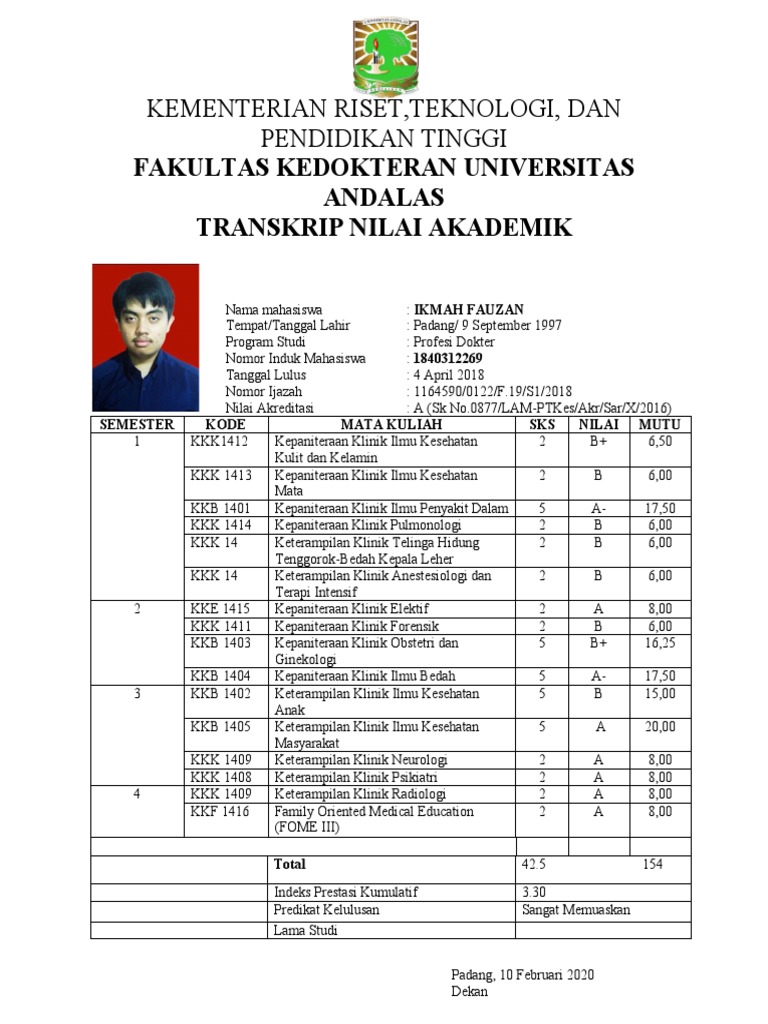 Format Transkrip Nilai | PDF