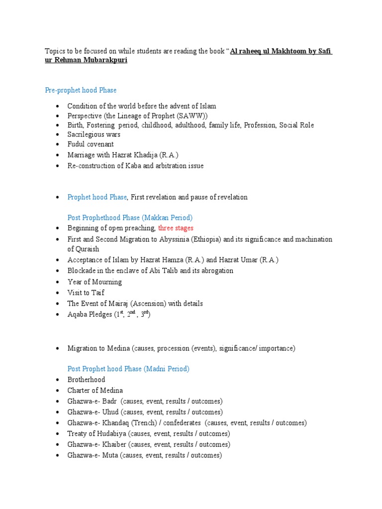 Topics From Seerah Biography - Assignment 1 | PDF
