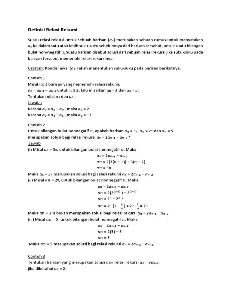 Relasi Rekursi: Definisi dan Contoh | PDF