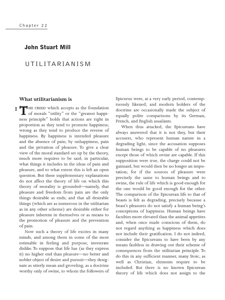 Utilitarianism by John Stuart Mill From George Sher's Essential ...