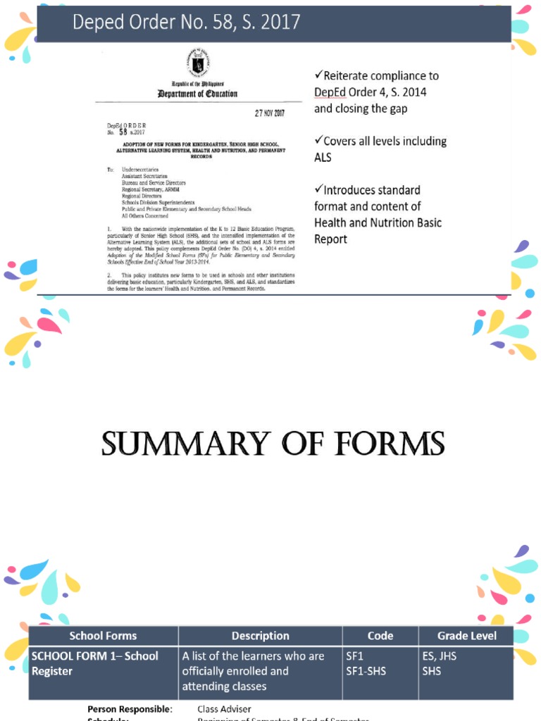 Guidelines for School Forms Preparation | PDF | Educational Stages ...