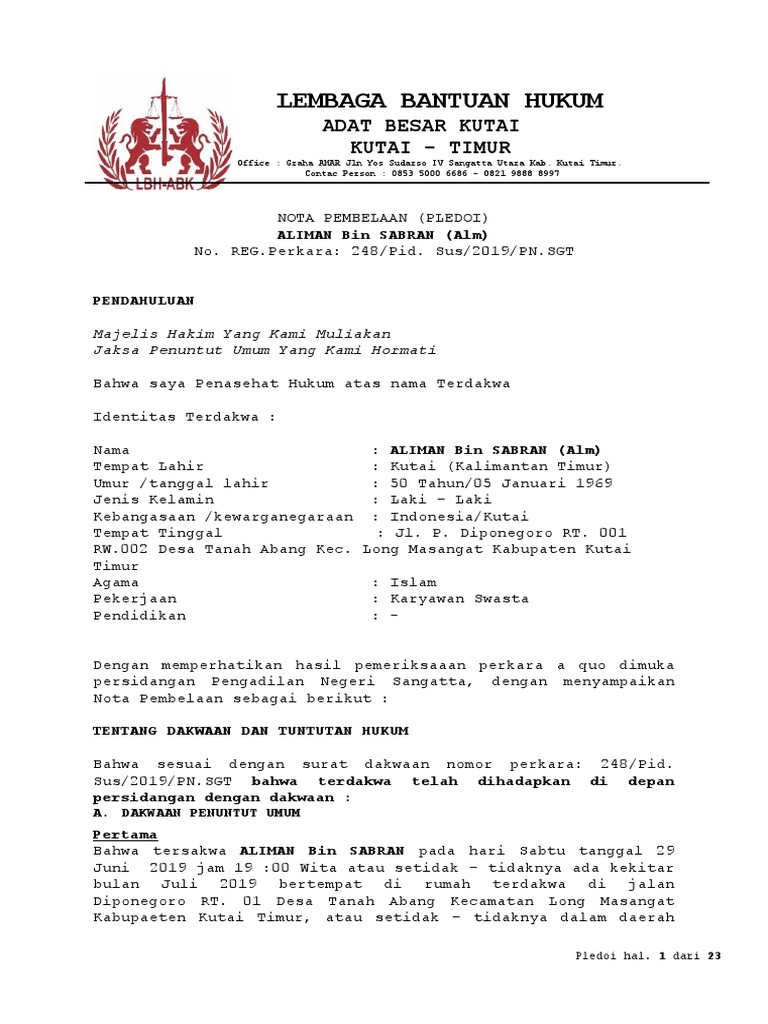 Pledoi Pencabulan ALIMAN | PDF