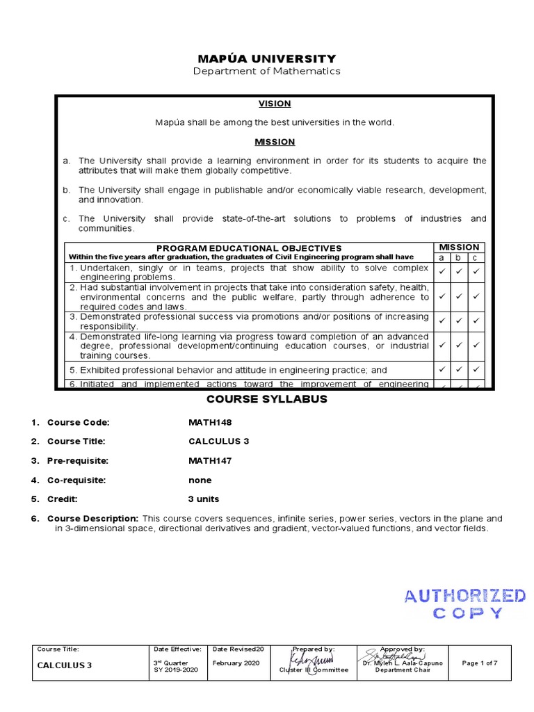 Syllabus Math148 Feb 2020 B | PDF | Gradient | Engineering