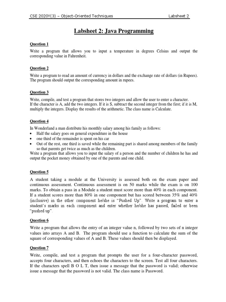 Labsheet 2 Java Programming Pdf String Computer Science Array Data Structure 