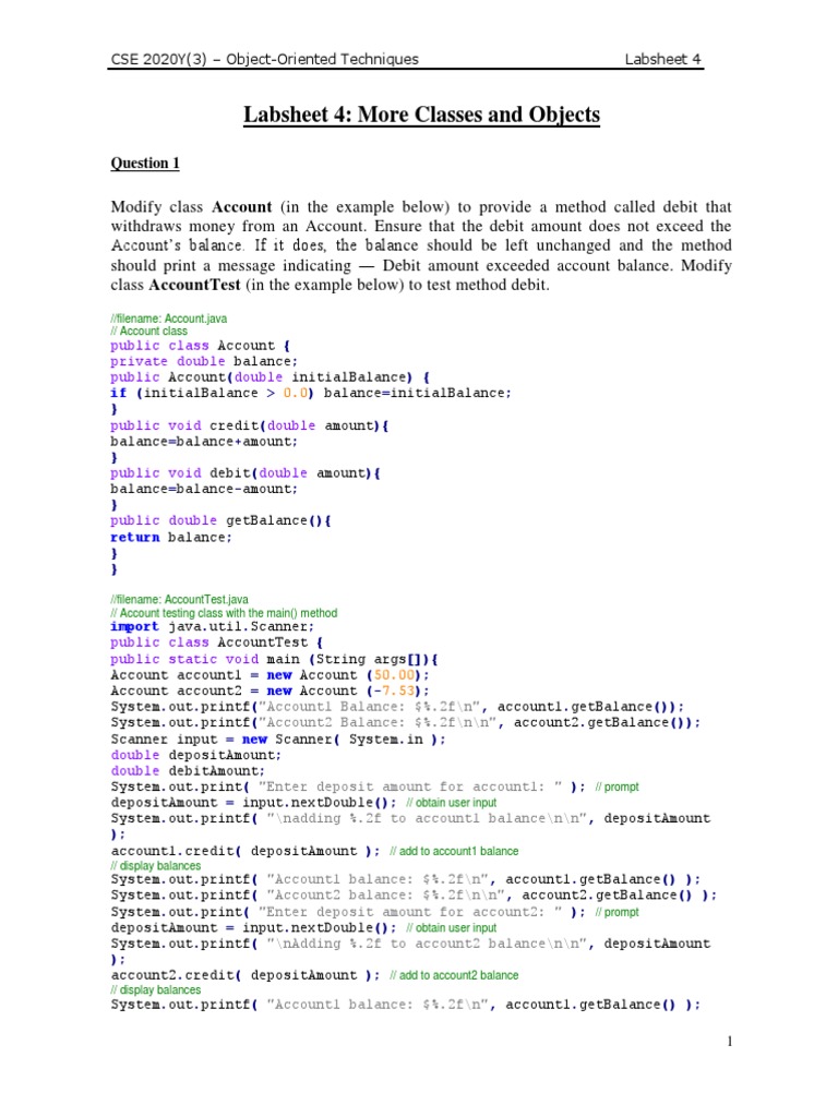Labsheet - 4 - More - Classes - and - Objects | PDF | Method (Computer Programming) | Class ...