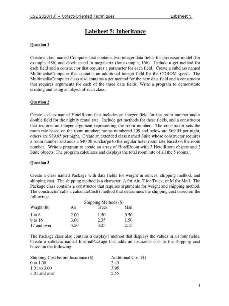 Labsheet - 5 - Inheritance | PDF | Method (Computer Programming) | Class (Computer Programming)