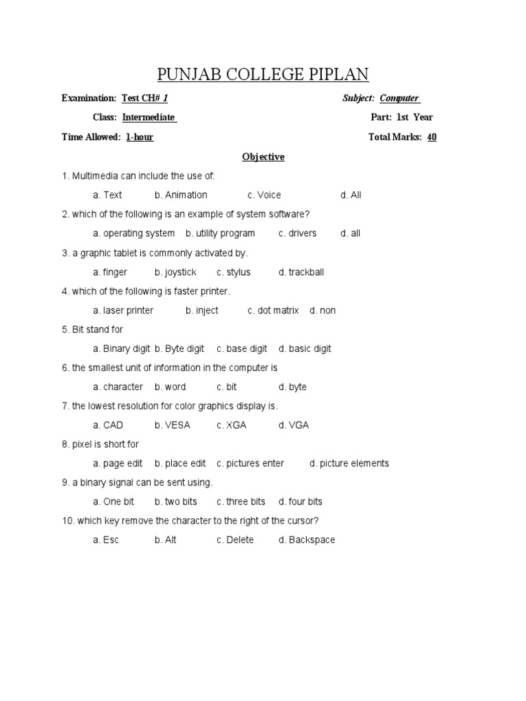 1st Year Computer Science Chapter Wise | PDF | Computer Network ...