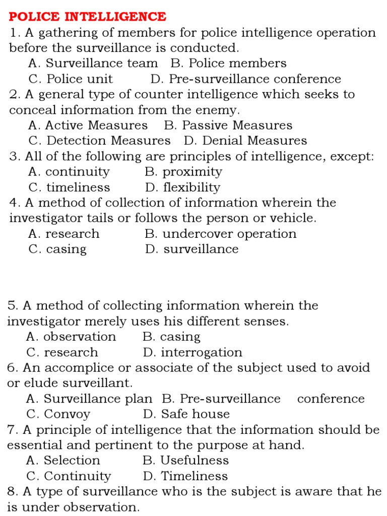 Q & A Intel & Patrol | PDF | Espionage | Counterintelligence