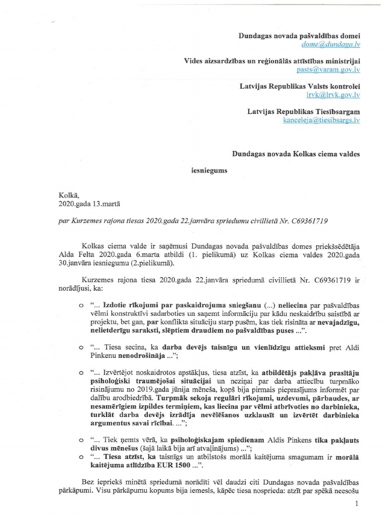 Kolkas Ciema Valdes Iesniegums 13.03.2020 | PDF