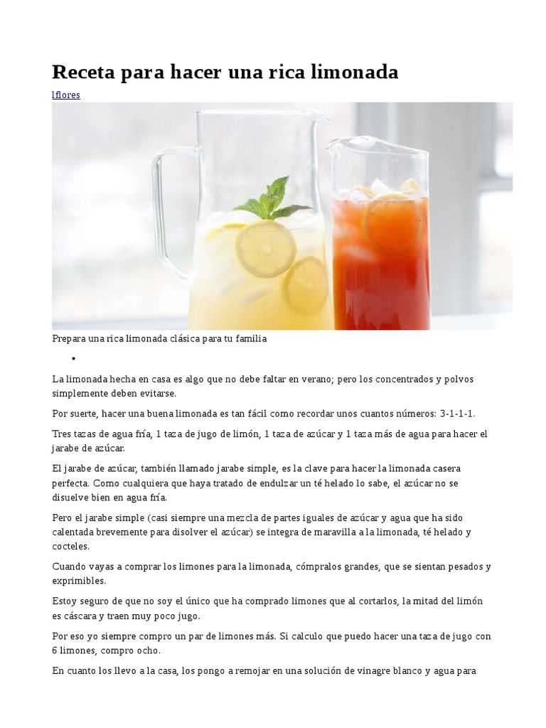 Receta Limonada | PDF | Limonada | Té
