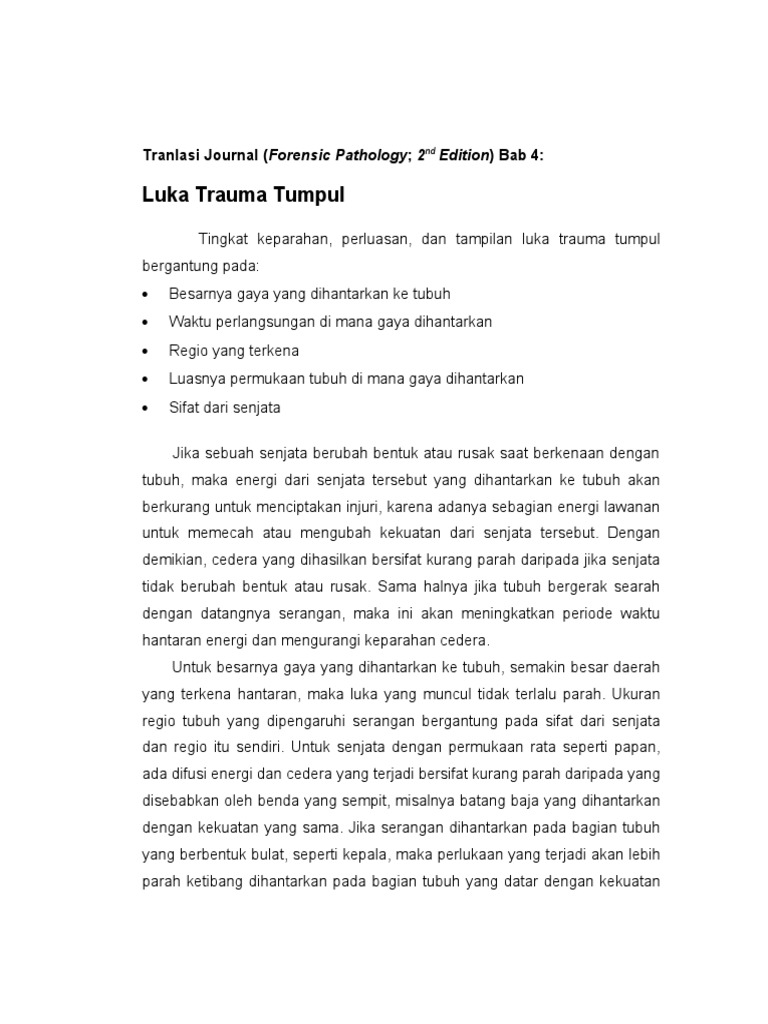 Luka Trauma Tumpul: Analisis dan Klasifikasi | PDF