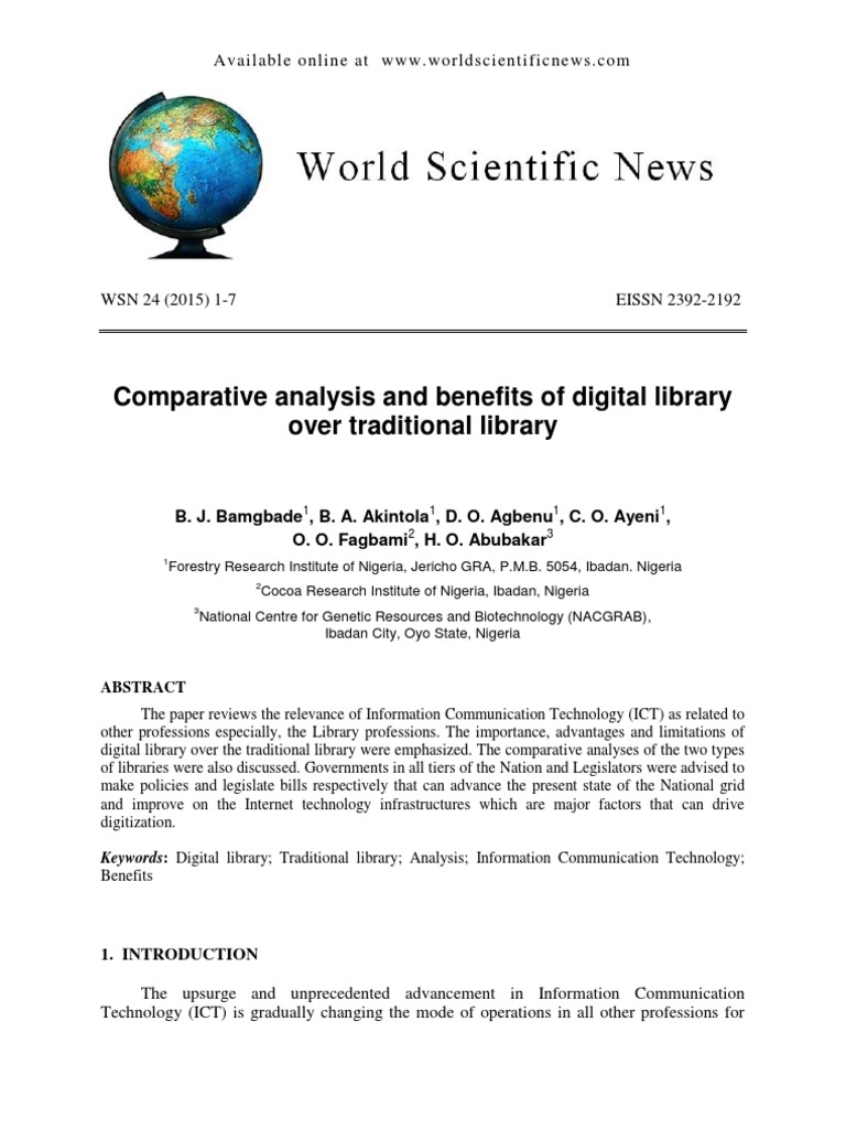 Comparative Analysis and Benefits of Digital Library PDF | Download ...