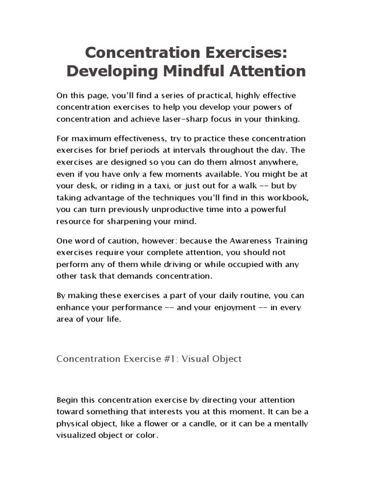 Mindful Concentration Exercises PDF | PDF | Attention ...