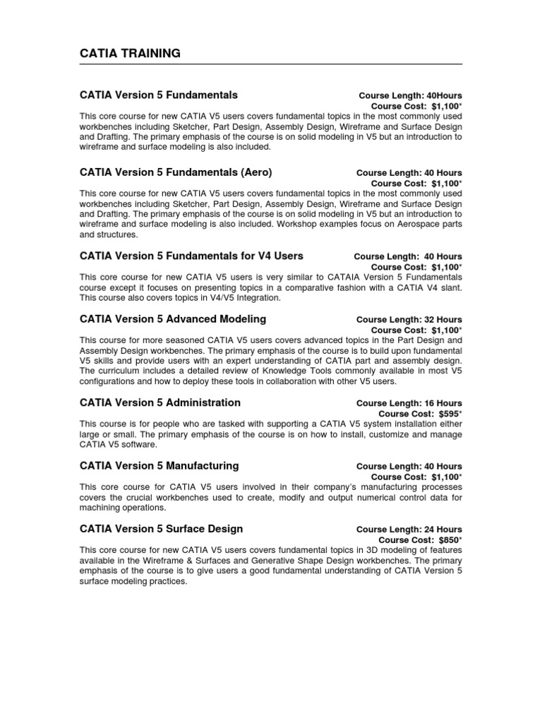 CATIA Course Descriptions | PDF | 3 D Computer Graphics | Design