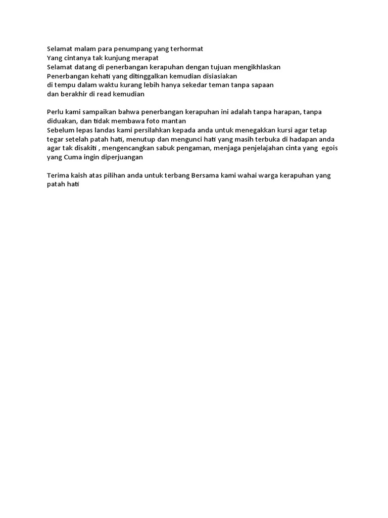 Teks Pramugari Penerbangan Kerapuhan | PDF