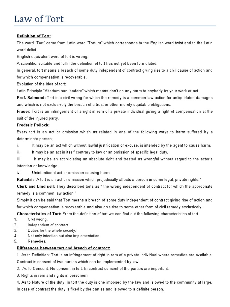 Law of Tort | PDF | Conversion (Law) | Negligence