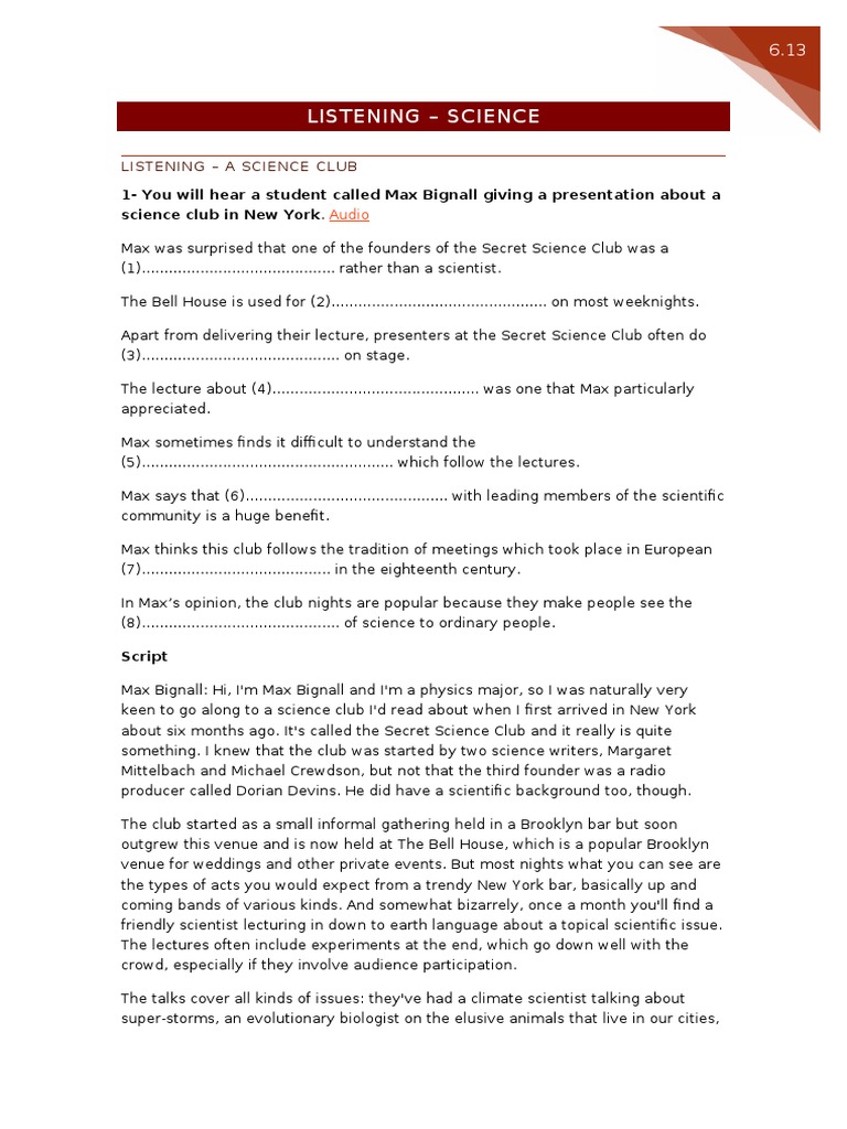 C1 - Listening Unit 13 - Science | PDF | Lecture | Scientist