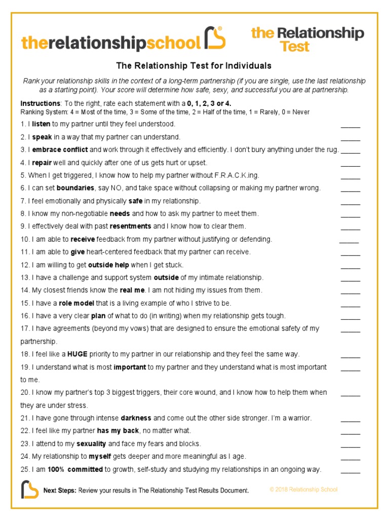 Relationship Test Individual PDF | PDF