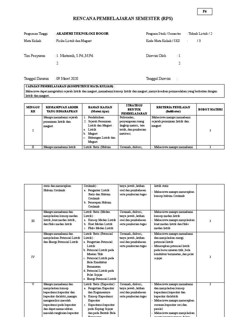 RPS Fisika Listrik & Magnet | PDF | Sains & Matematika