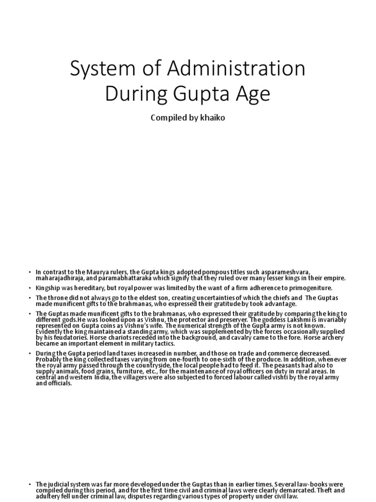 Gupta Empire Administration Overview | PDF | Guild | Feudalism