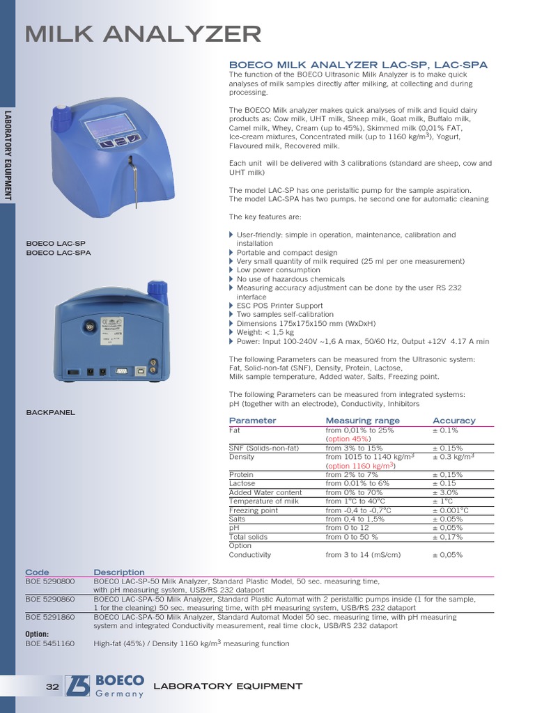 Boeco Milk Analyzer 64 - en | PDF | Milk | Ph