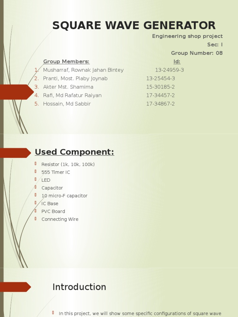 Square Wave Generator | PDF | Electronic Circuits | Electrical Components