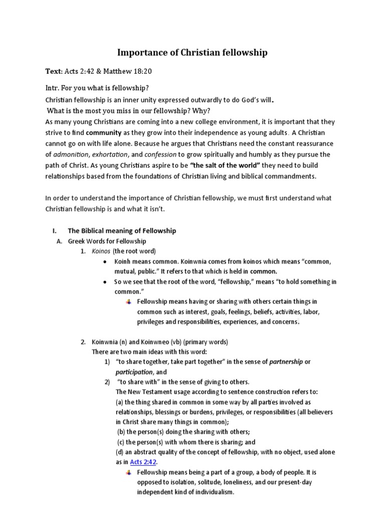 The Significance of Christian Fellowship | PDF | Christian Church ...