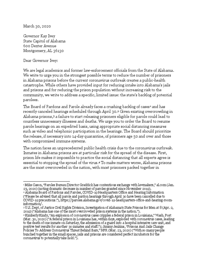 Parole Letter To Gov. Ivey | PDF | Parole | Prison