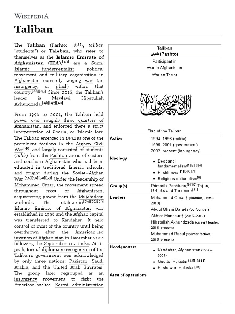 Taliban - Wikipedia PDF | PDF | Northern Alliance | Taliban