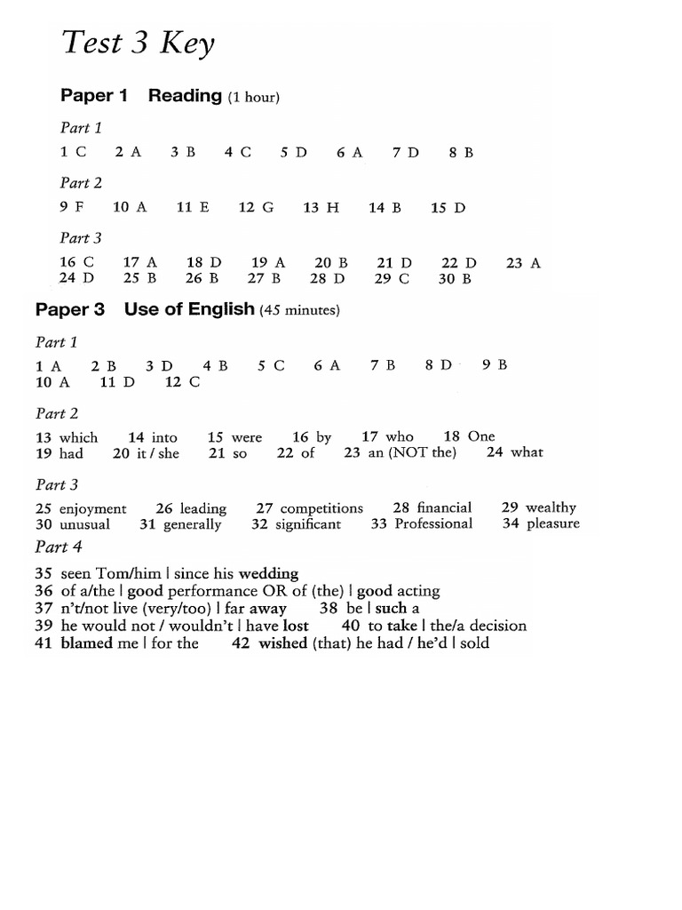 Fce 4 Test 3 Answer Key Pdf Weather