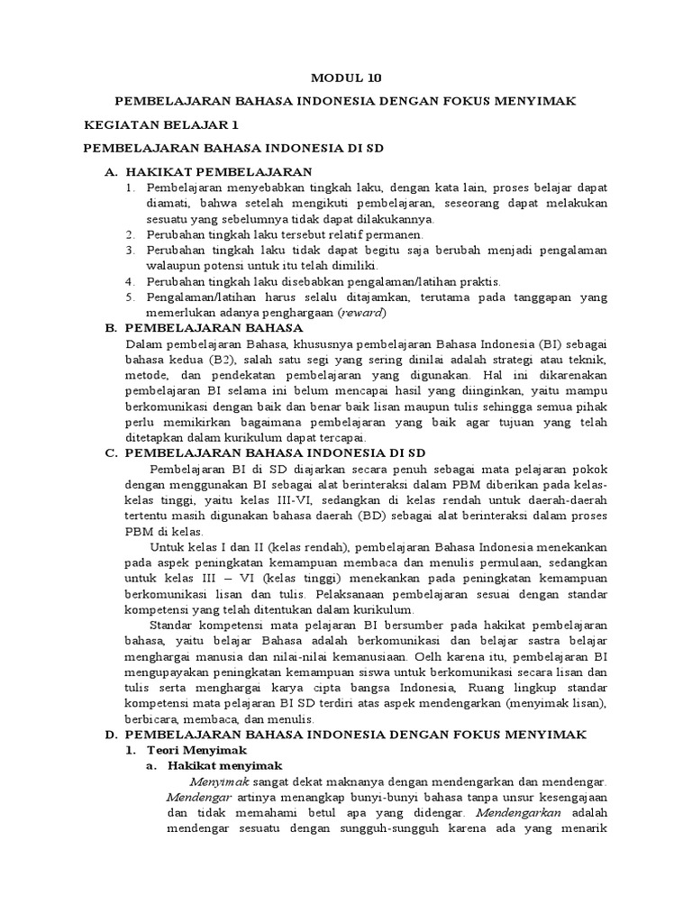 MODUL 10 KB 1 Pend Bhs Indonesia Di SD | PDF
