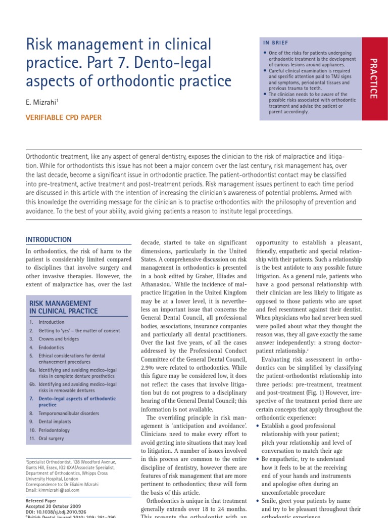 Risk Management in Practice | PDF | Orthodontics | Oral Hygiene