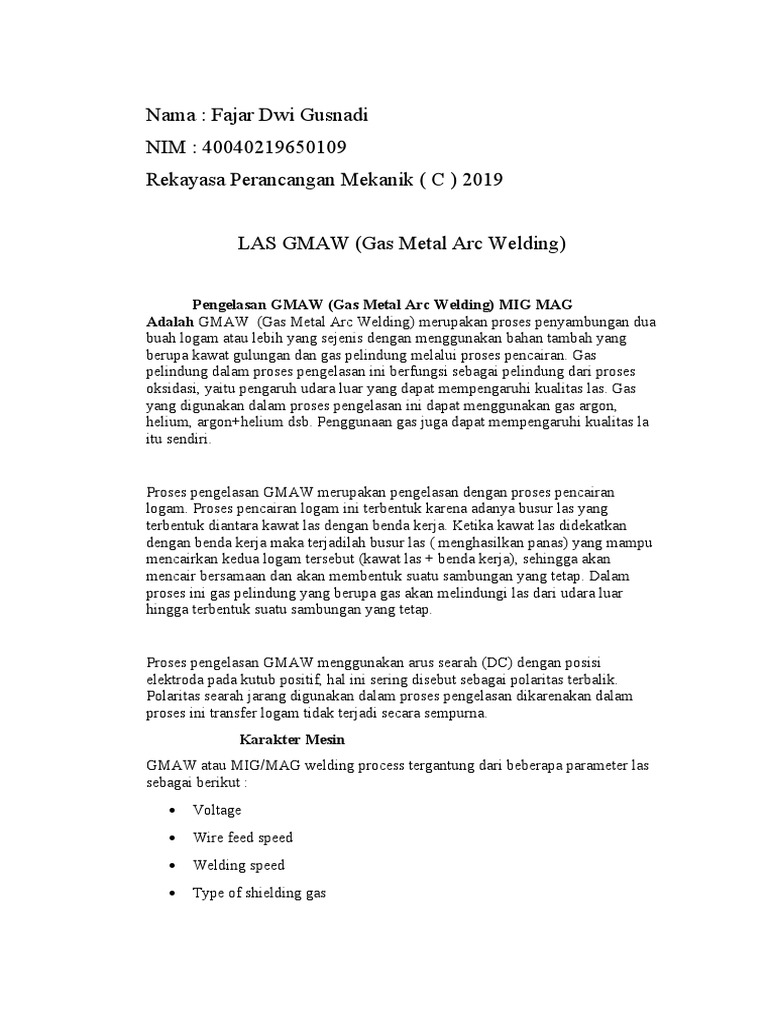 Las Gmaw Teknologi Las | PDF